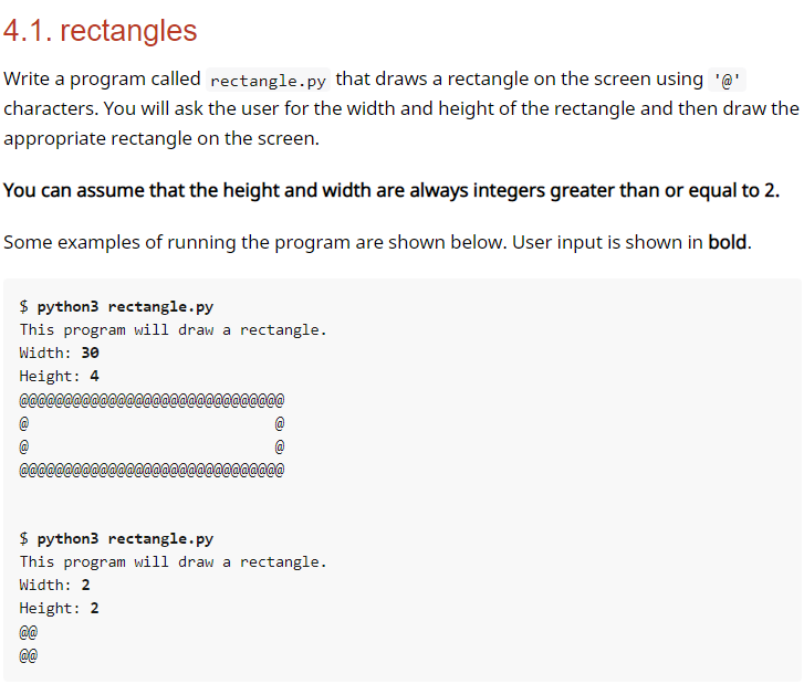 Solved 4 1 Rectangles Write A Program Called Rectangle Py