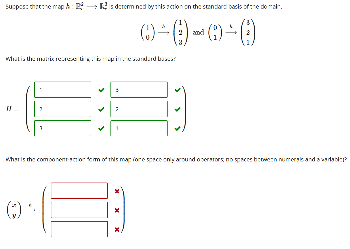 Solved Suppose that the map h:Rc2 Rc3 is determined by this | Chegg.com