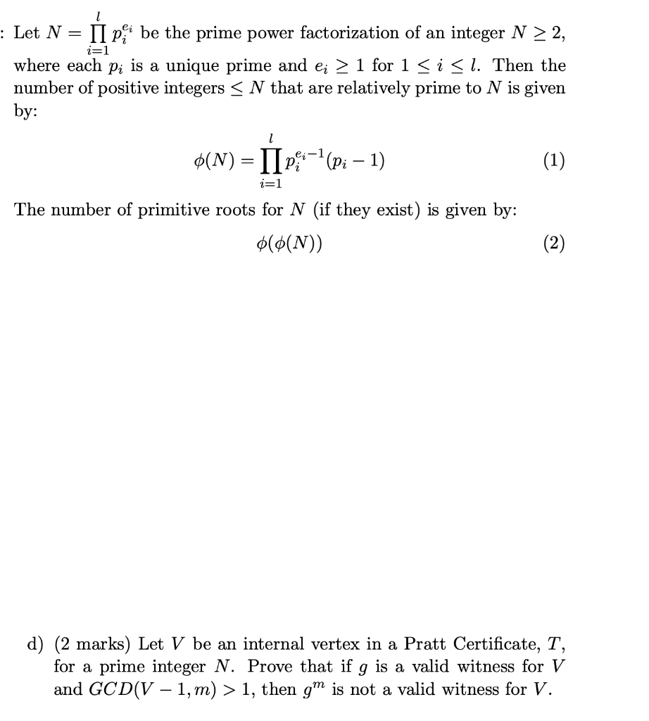 1 pa i=1 : Let N= II po be the prime power | Chegg.com
