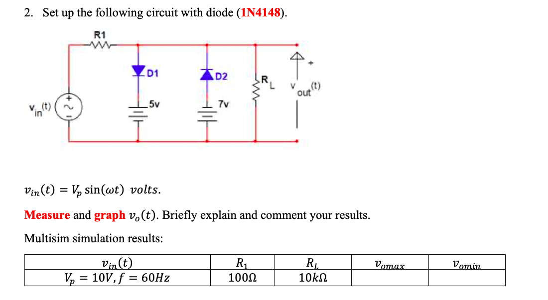 Solved 2. Set up the following circuit with diode (1N4148). | Chegg.com