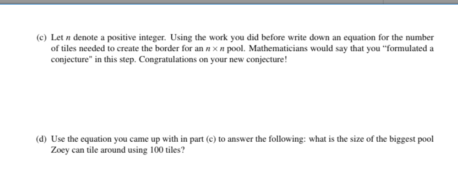 Solved (c) Let n denote a positive integer. Using the work | Chegg.com