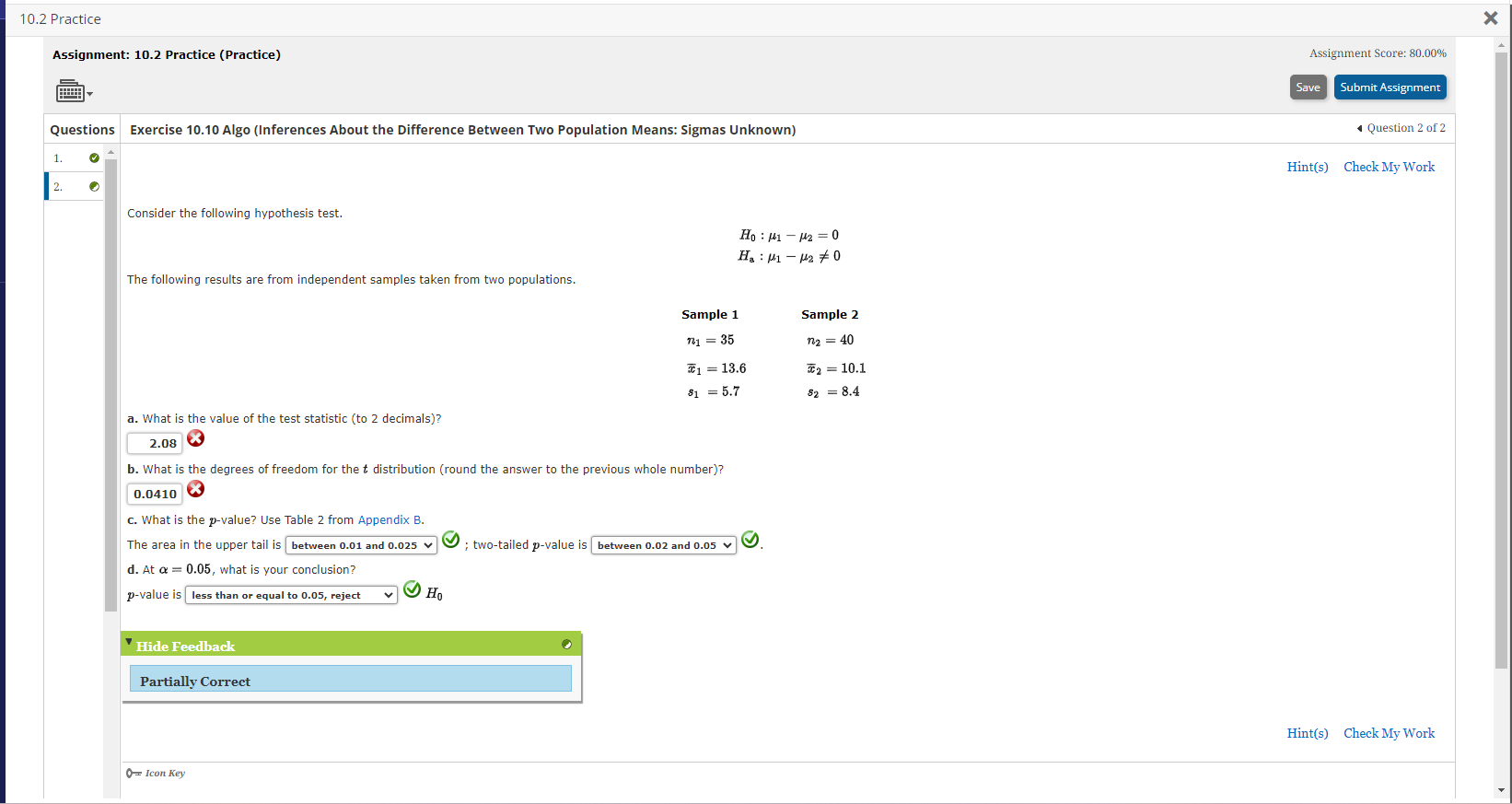 Solved The following results are from independent samples | Chegg.com