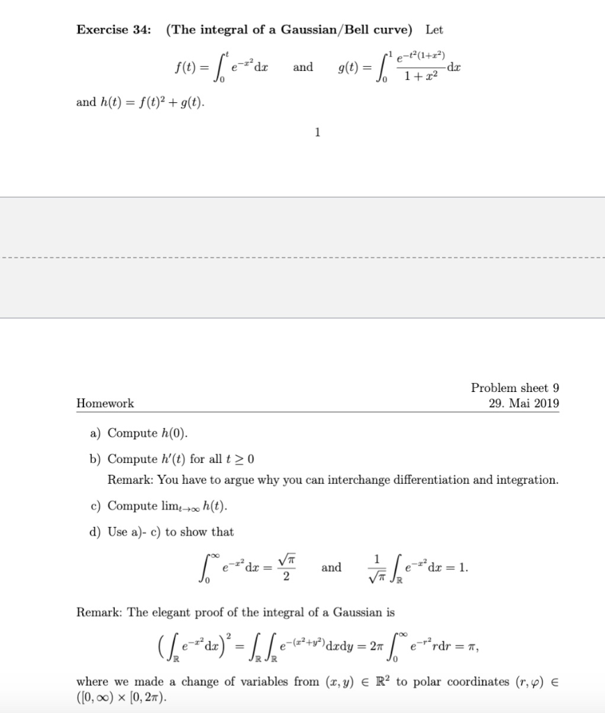 Solved Exercise 34 (The integral of a Gaussian/Bell curve) | Chegg.com