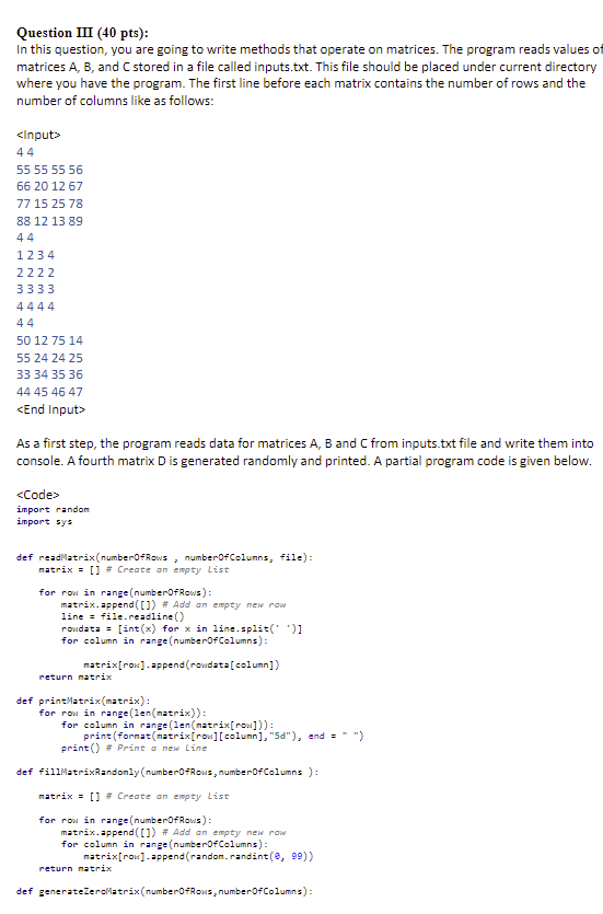Solved Question III (40 pts): In this question, you are | Chegg.com