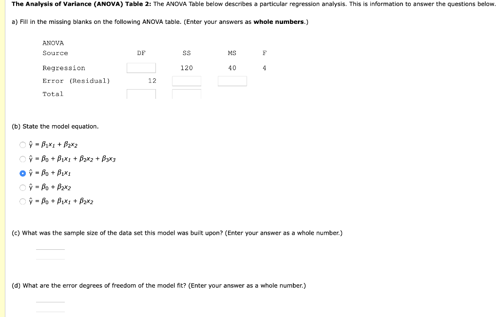 Solved The Analysis of Variance (ANOVA) Table 2: The ANOVA | Chegg.com