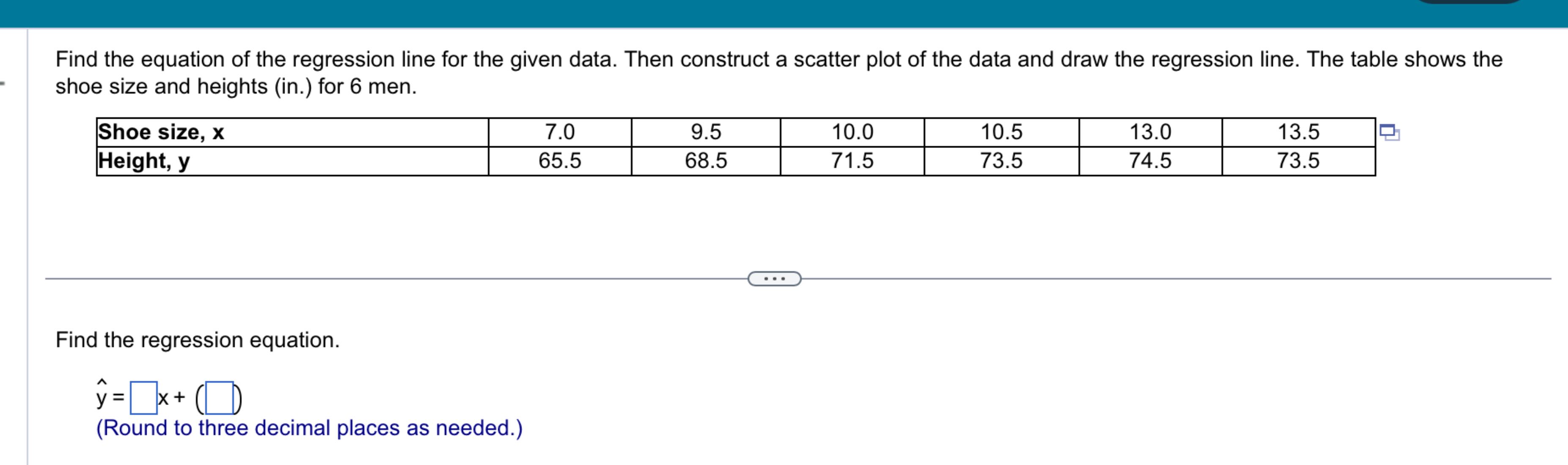 Solved Find the equation of the regression line for the | Chegg.com