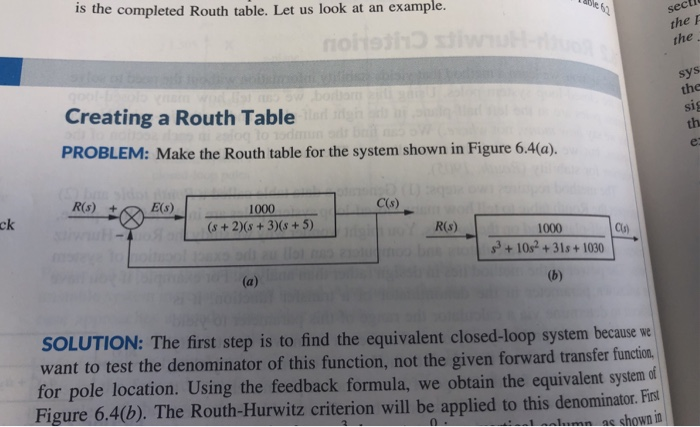 Solved sect the the sys the Creating a Routh Table PROBLEM: | Chegg.com