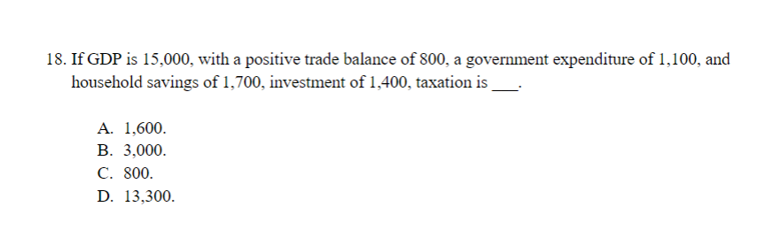 Solved 18. If GDP is 15,000 , with a positive trade balance | Chegg.com