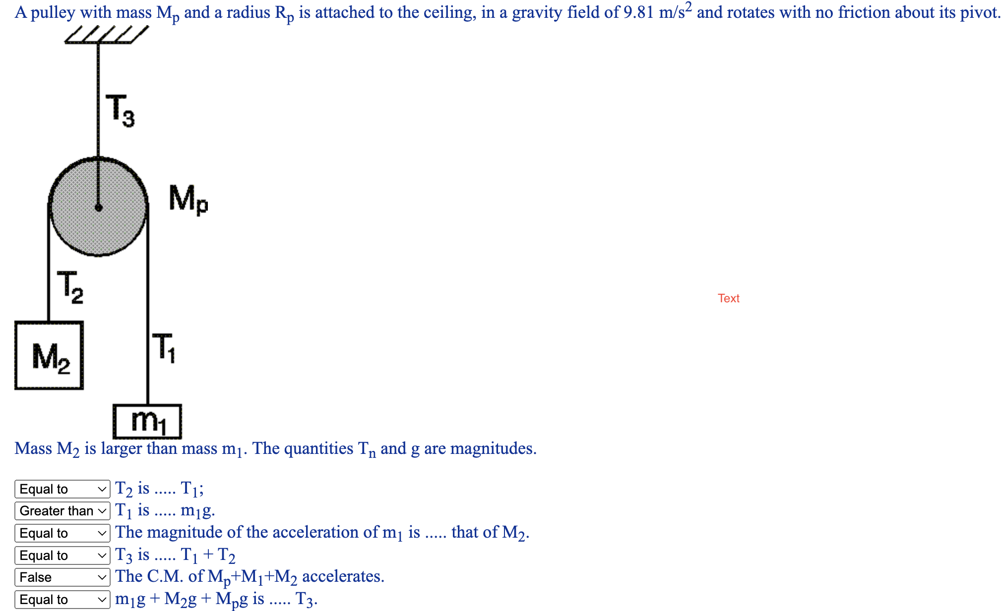 Solved A pulley with mass Mp ﻿and a radius Rp ﻿is attached | Chegg.com