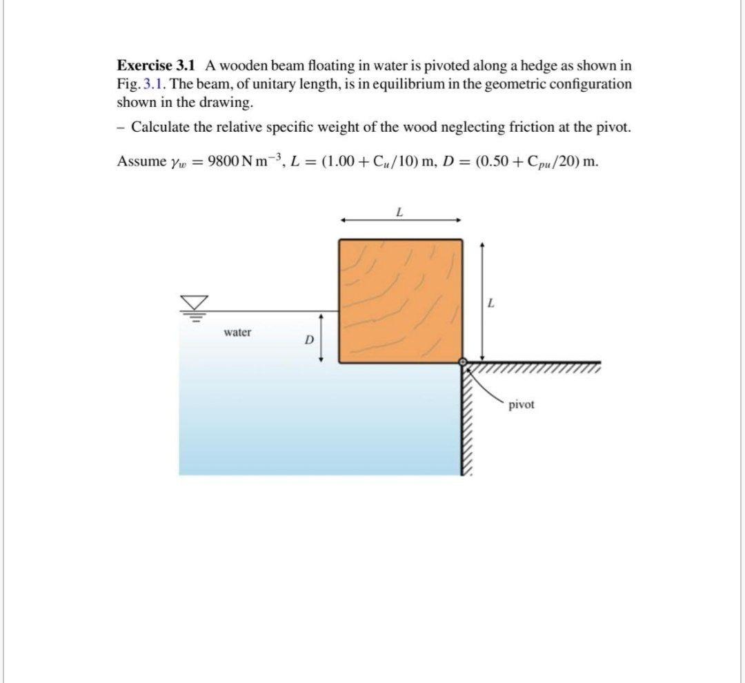 Solved Exercise 3.1 A wooden beam floating in water is | Chegg.com