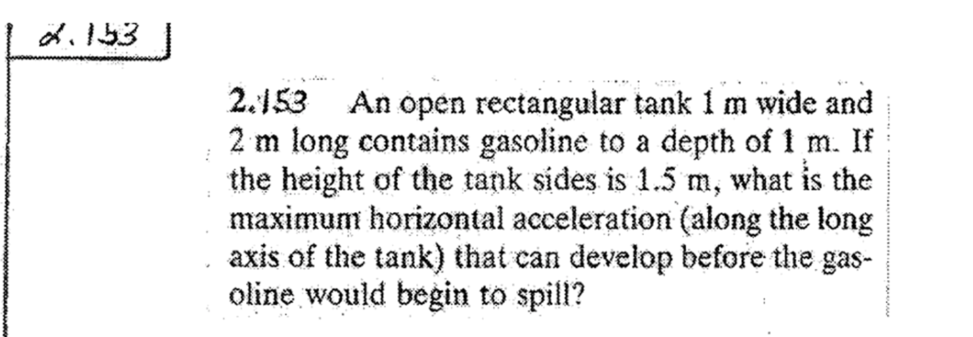 Solved 2.153 An open rectangular tank 1 m wide and 2 m long | Chegg.com