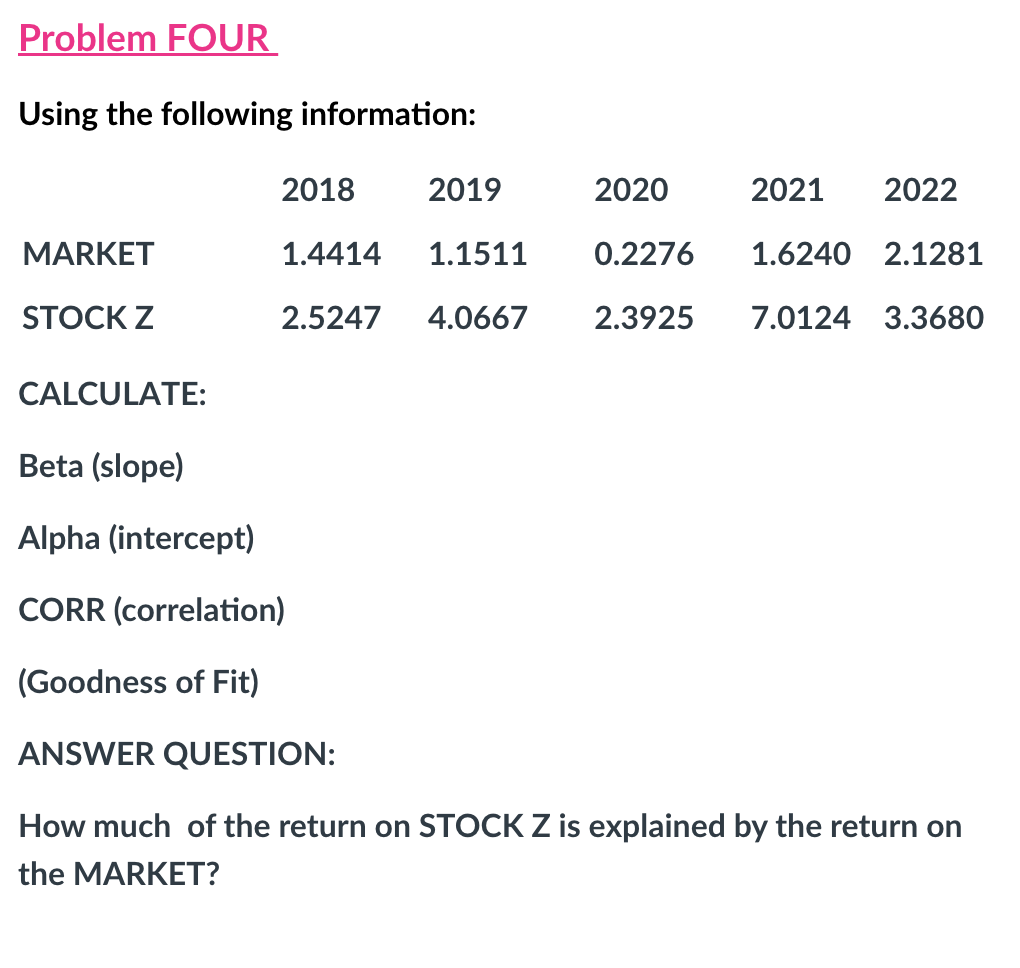 Solved Problem FOUR Using the following information: 2018 | Chegg.com
