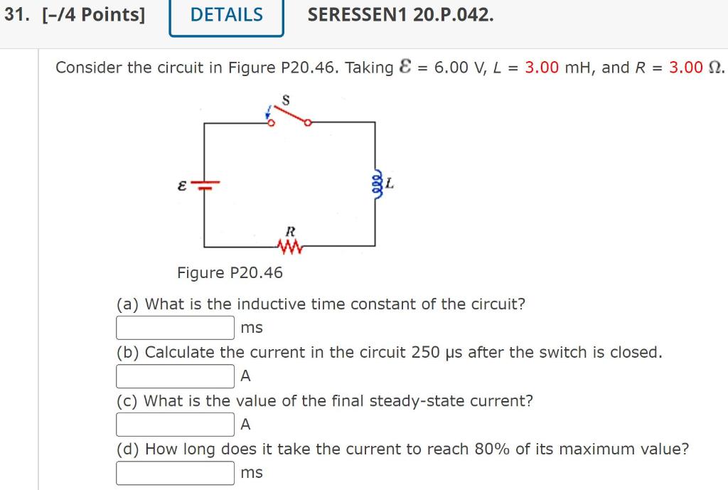 Solved Consider the circuit in Figure P20.46. Taking E=6.00 | Chegg.com
