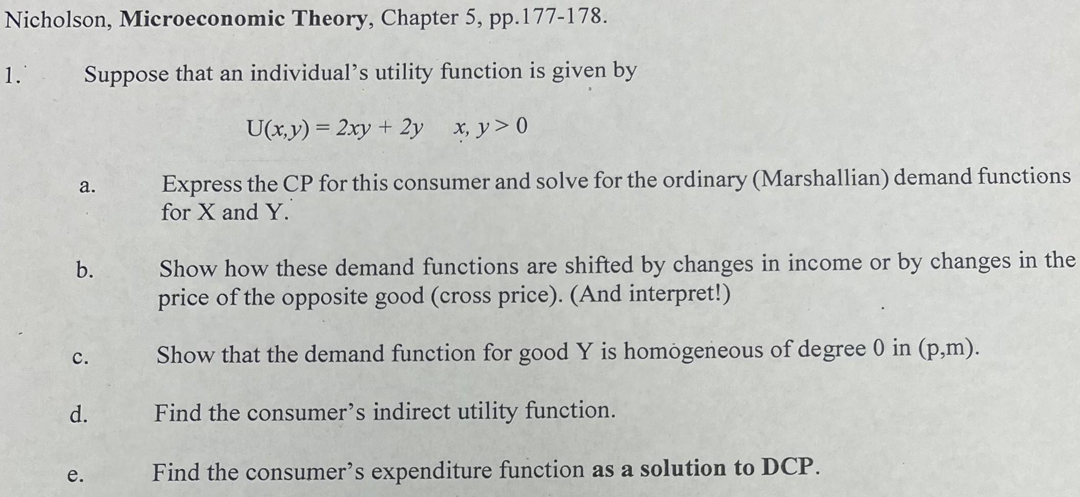 Solved Nicholson, Microeconomic Theory, Chapter 5, | Chegg.com