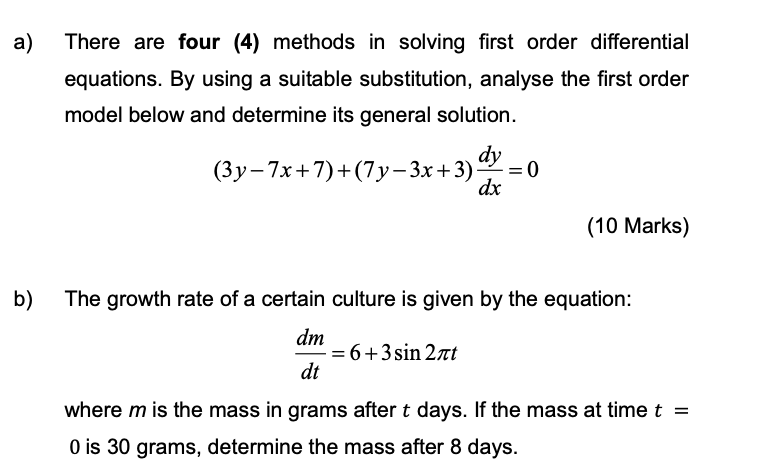 Solved a) There are four (4) methods in solving first order | Chegg.com