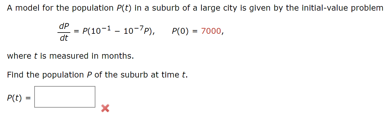 Solved A model for the population P(t) ﻿in a suburb of a | Chegg.com