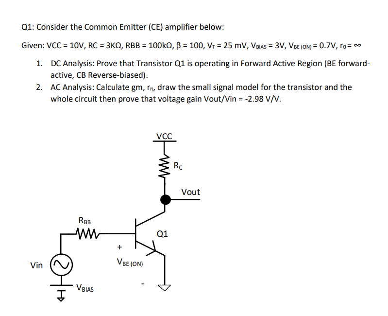 Solved Q1: Consider the Common Emitter (CE) amplifier below: | Chegg.com