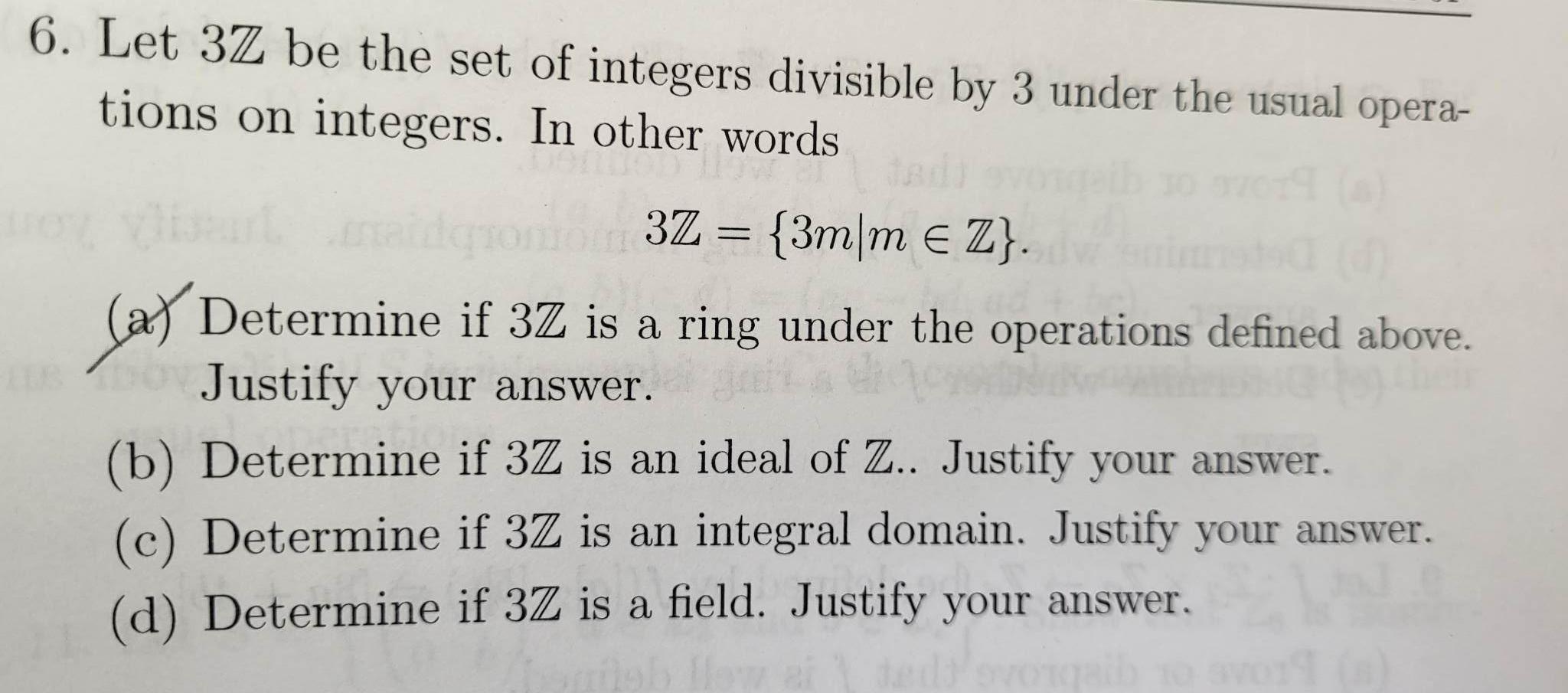 Solved Let 3Z be the set of integers divisible by 3 under | Chegg.com