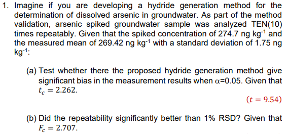 Solved 1. Imagine if you are developing a hydride generation | Chegg.com