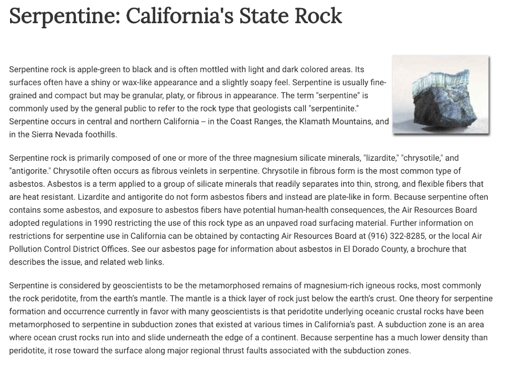 Solved Serpentinite is California's state rock. It is | Chegg.com