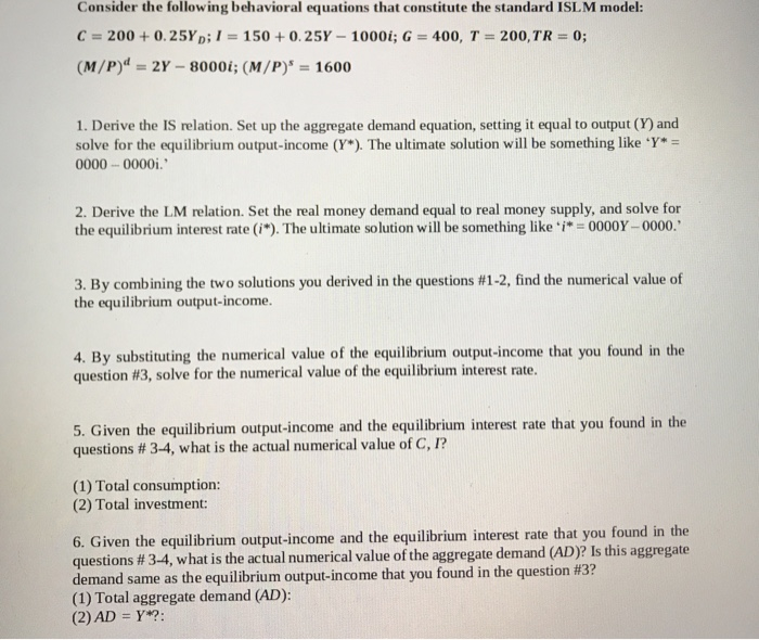 Solved Consider the following behavioral equations that | Chegg.com