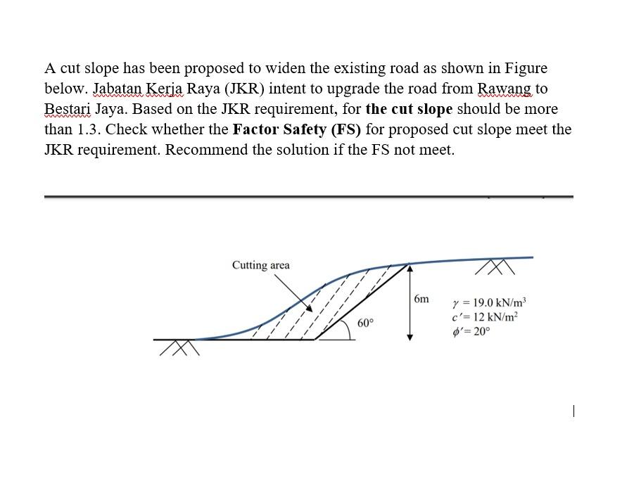 Solved A cut slope has been proposed to widen the existing | Chegg.com