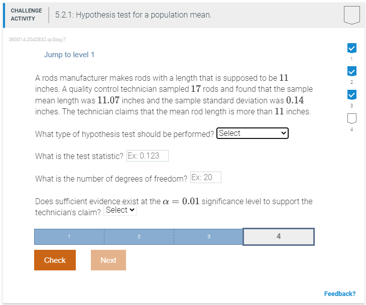 Solved CHALLENGE ACTIVITY 5.2.1: Hypothesis test for a | Chegg.com