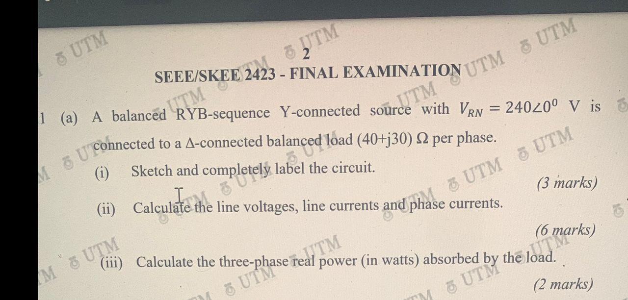 Solved (a) A balanced RYB-sequence Y-connected source with | Chegg.com