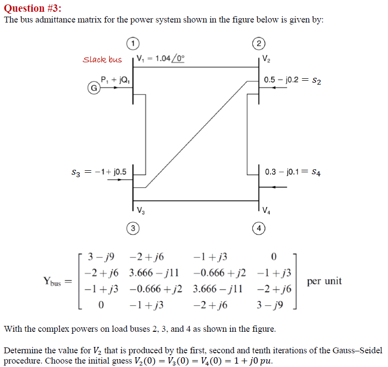 Solved Question #3: The bus admittance matrix for the power | Chegg.com
