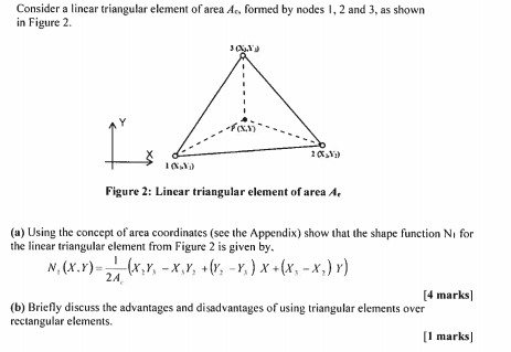 Solved Consider a linear triangular element of area Ac, | Chegg.com