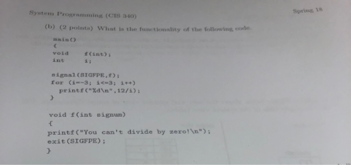 Solved System Programming (CIS 340) Spring 18 5) (2 pointo) | Chegg.com