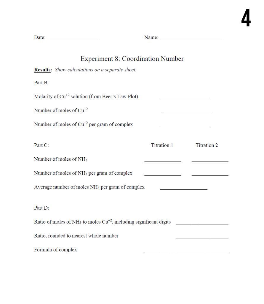 Experiment 00 Coordination Number OBJECTIVE: To | Chegg.com