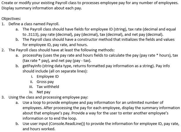 Solved Create or modify your existing Payroll class to | Chegg.com