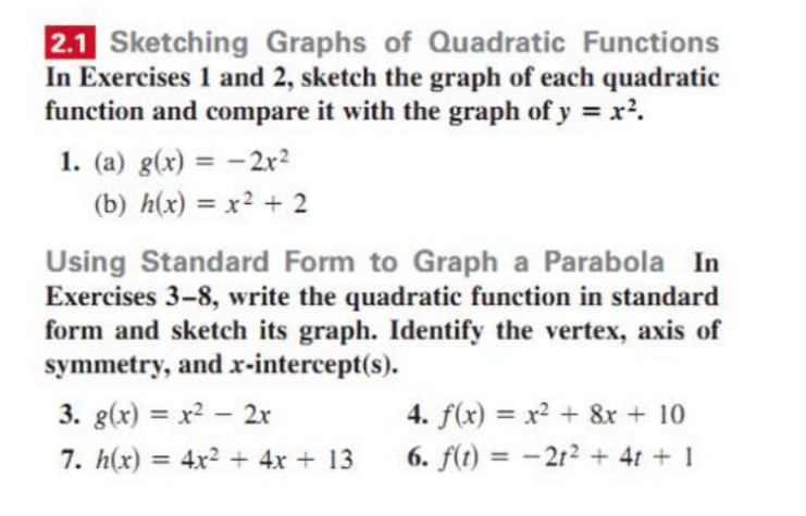 Solved 2.1 Sketching Graphs of Quadratic Functions In | Chegg.com
