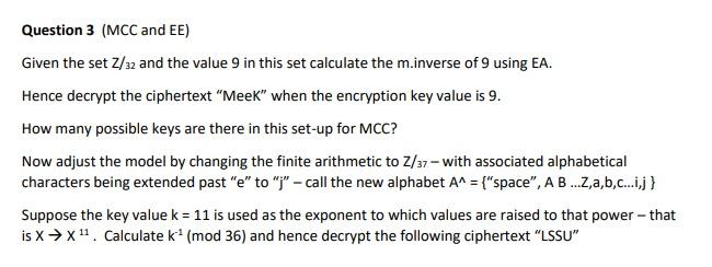 Solved Question 3 (MCC and EE) Given the set 2/3 and the | Chegg.com