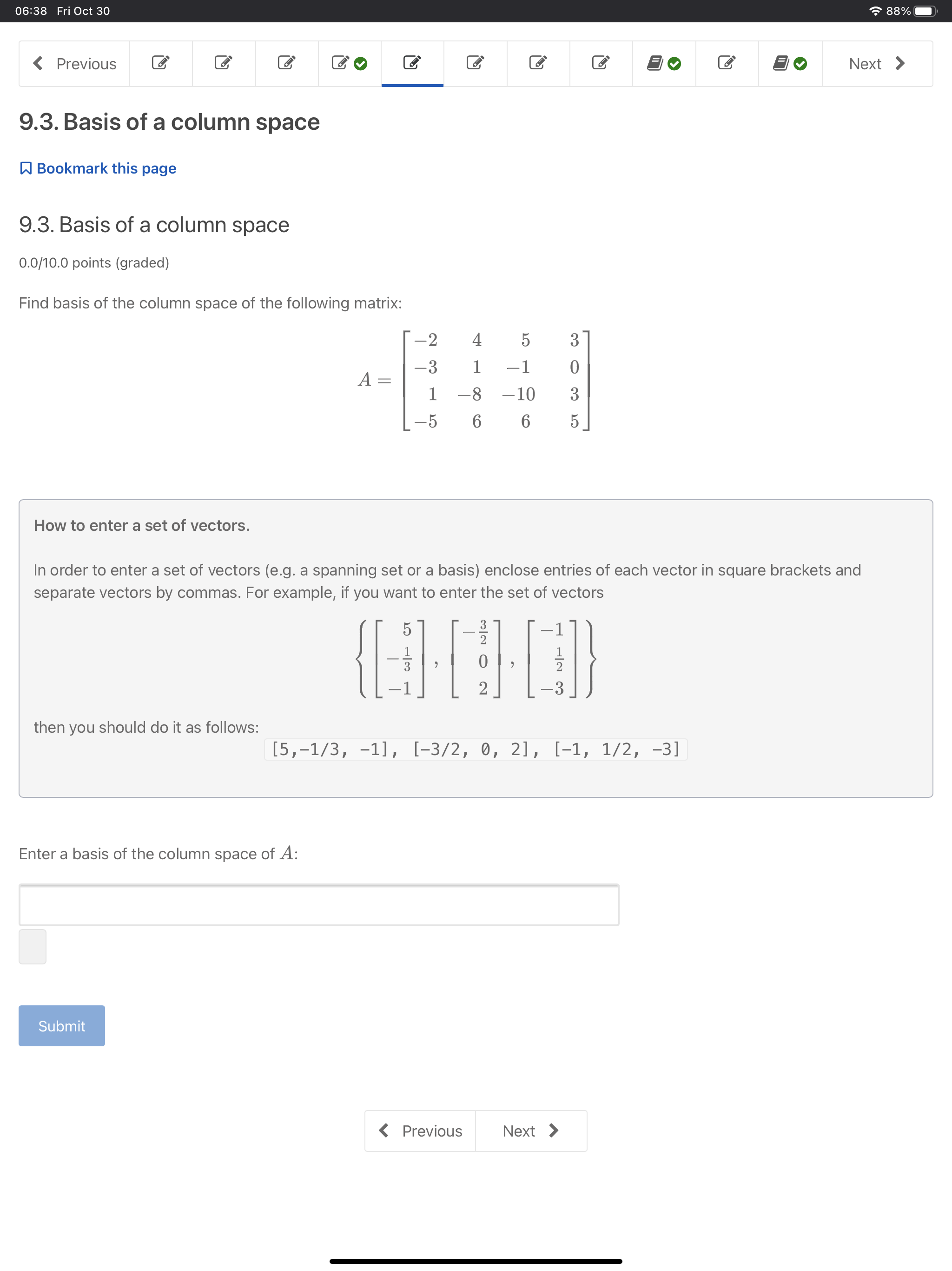 Solved 06:38 Fri Oct 30 88% 9.3. Basis of | Chegg.com