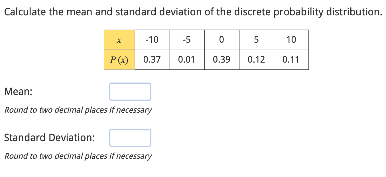Solved Calculate the mean and standard deviation of the | Chegg.com