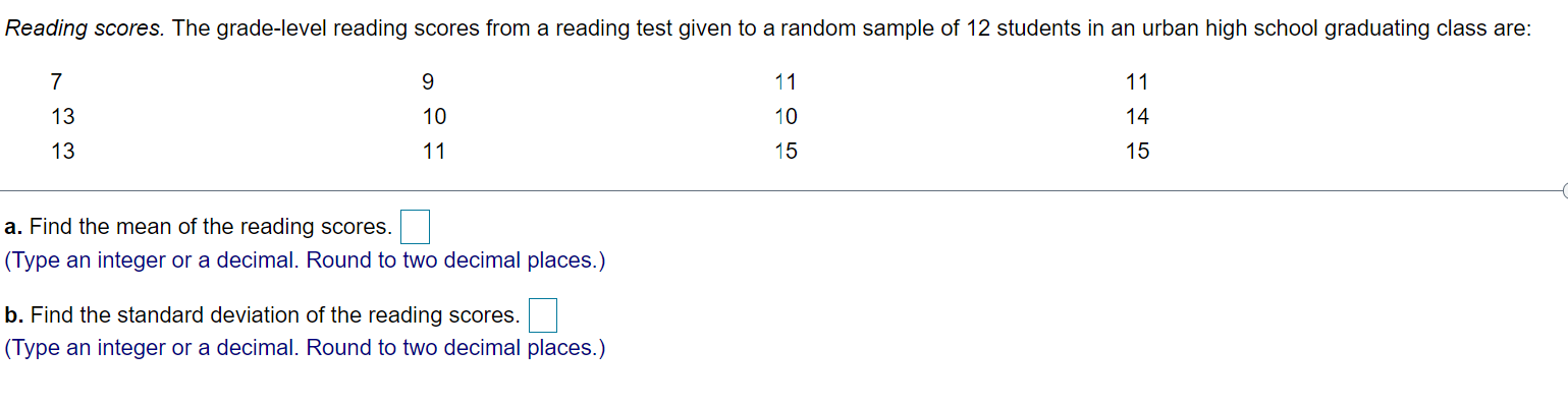 Solved Reading scores. The grade-level reading scores from a | Chegg.com