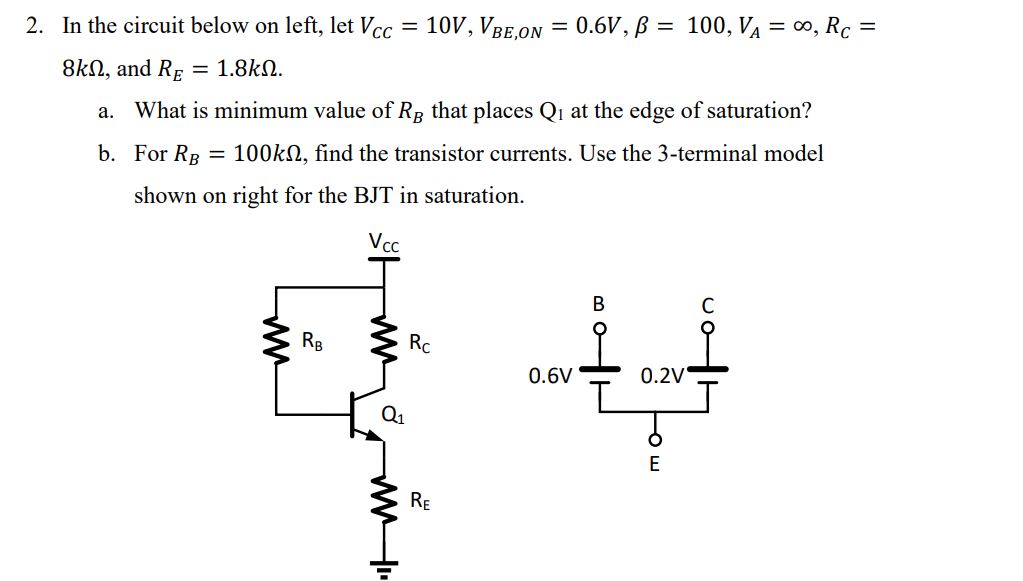 Solved 2. In the circuit below on left, let VCC=10 | Chegg.com