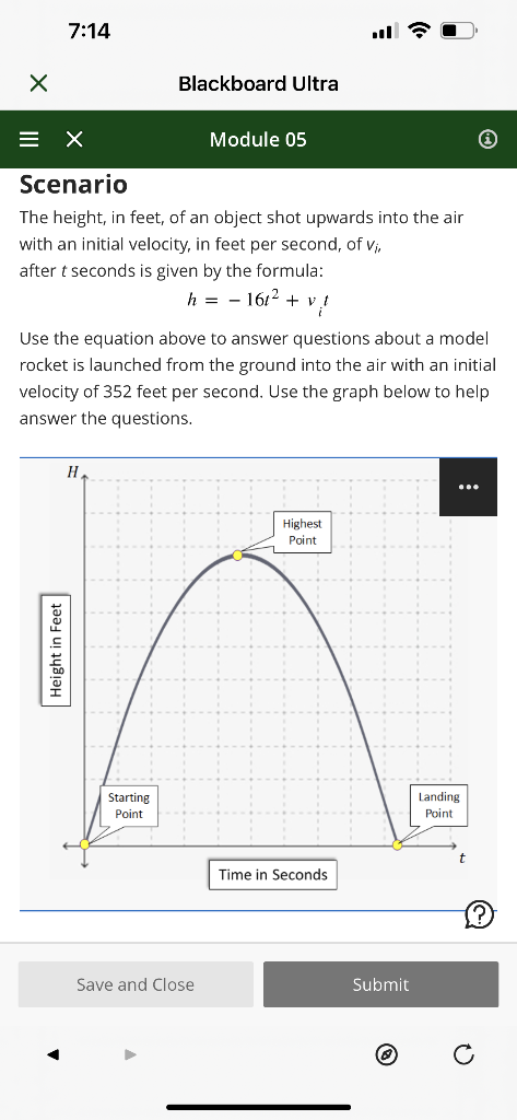 Solved Scenario The height, in feet, of an object shot | Chegg.com