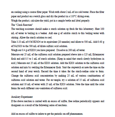 Inorganic Lab experiment - Preparation of KIO3 and | Chegg.com