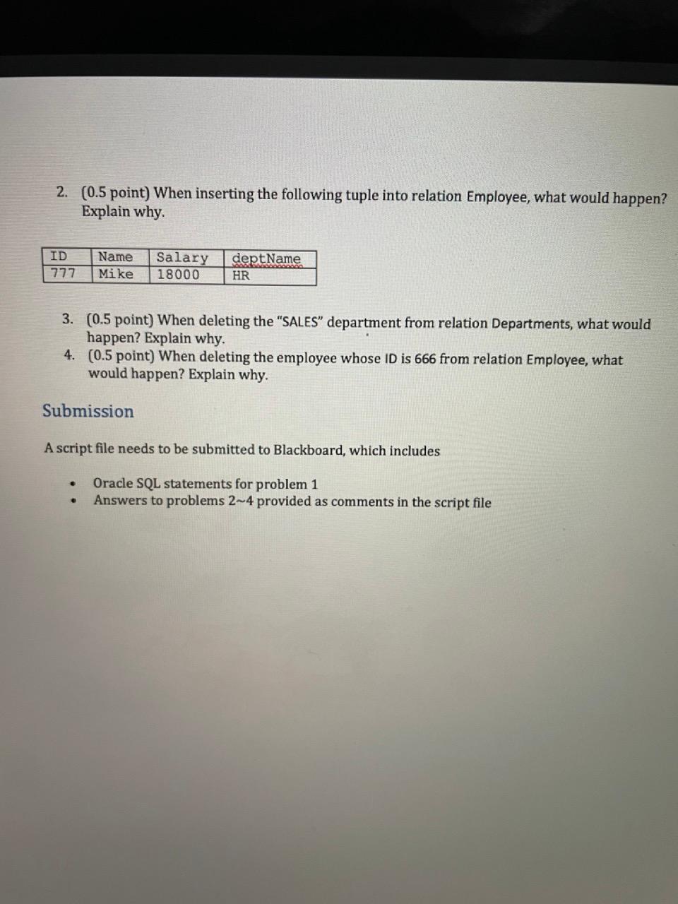 Solved 1 85 Points Use Oracle Sql To Create A Script