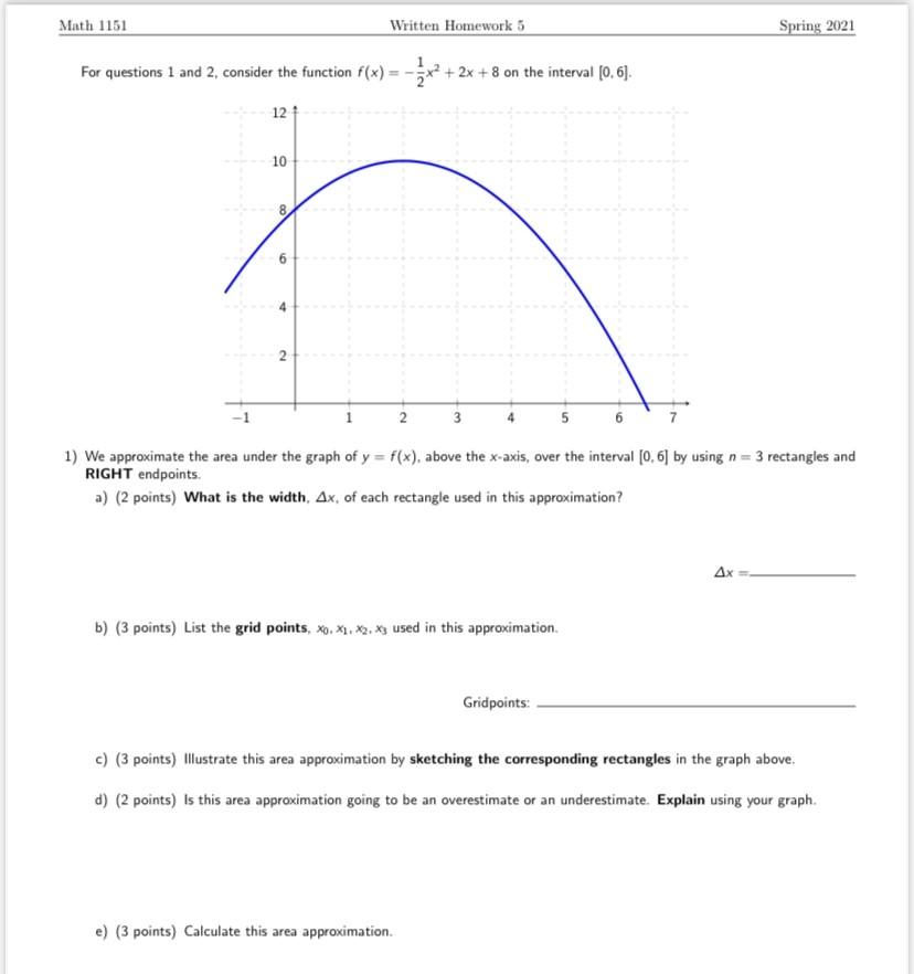 Solved Math 1151 Written Homework 5 Spring 2021 For | Chegg.com