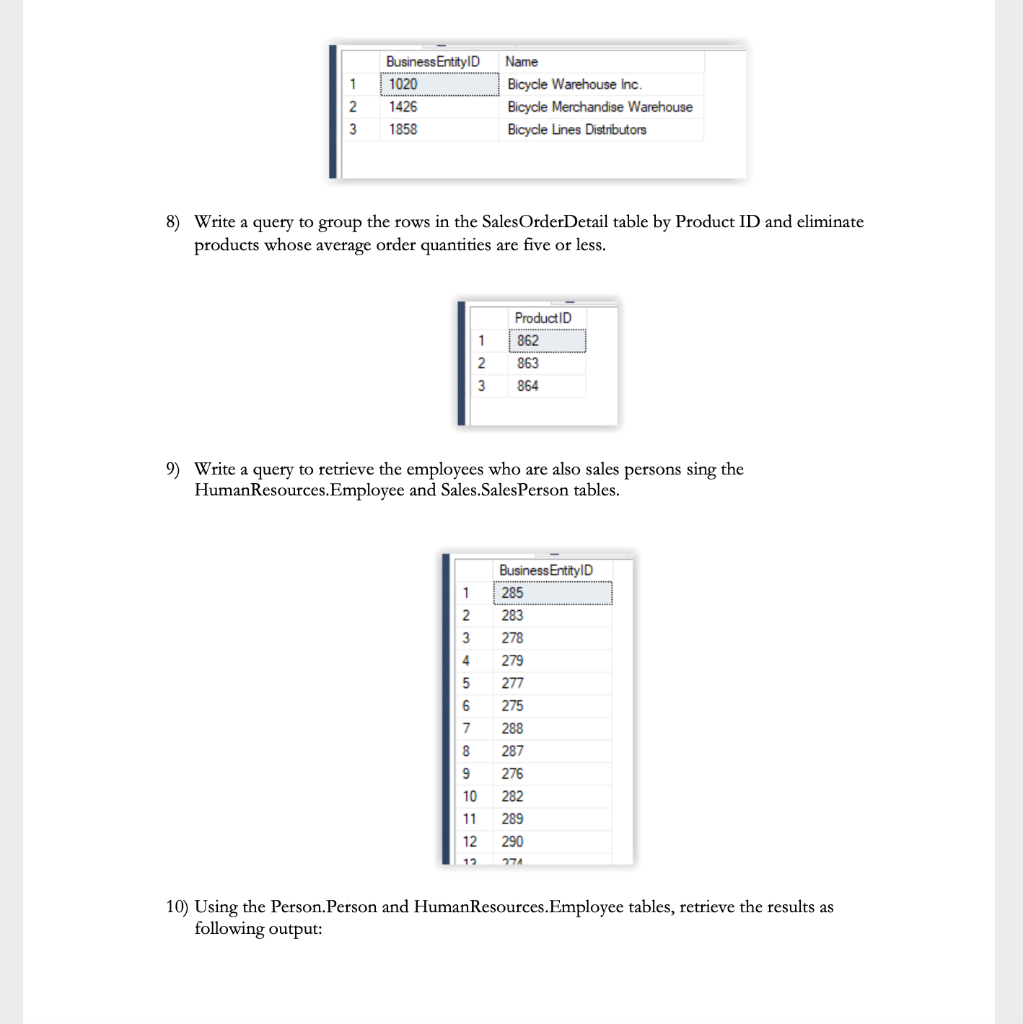 Solved Instructions: Using the AdventureWorks database in | Chegg.com