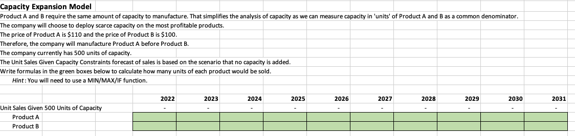 Capacity Expansion Model Product A and B require the | Chegg.com