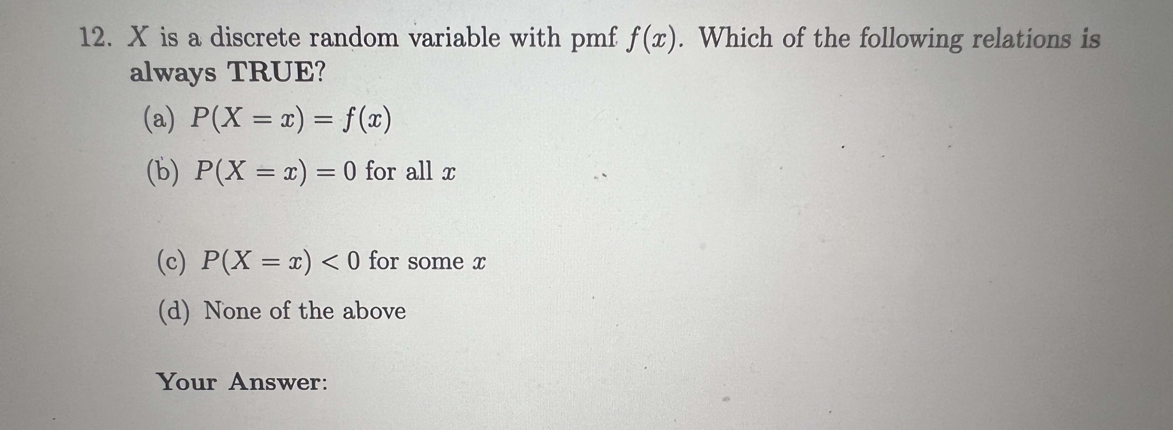 Solved 12. X is a discrete random variable with pmf f(x). | Chegg.com