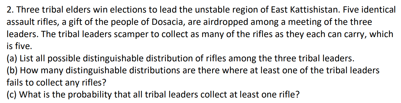 Solved 2. Three tribal elders win elections to lead the | Chegg.com