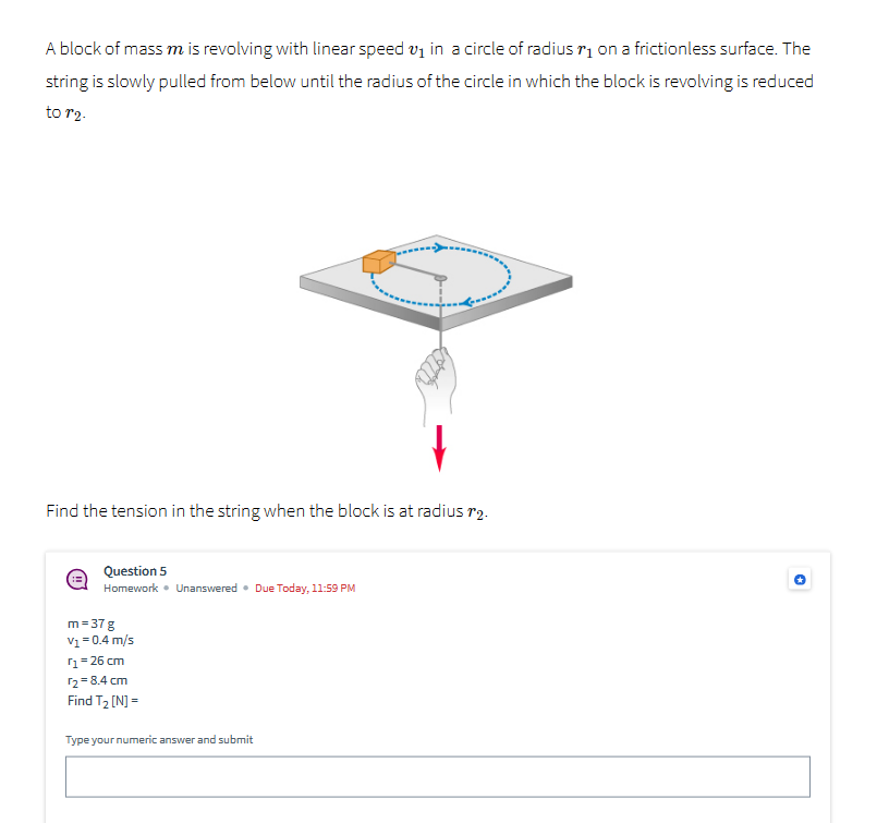 Solved A block of mass m is revolving with linear speed v1 | Chegg.com