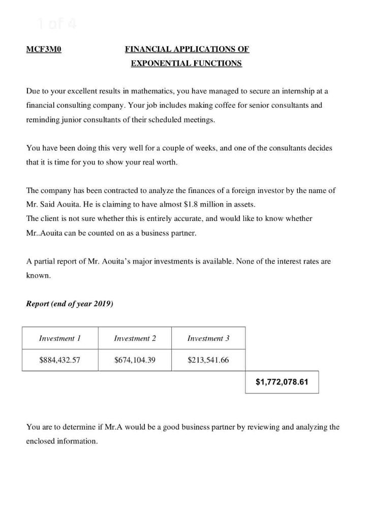 MCF3MO FINANCIAL APPLICATIONS OF EXPONENTIAL | Chegg.com