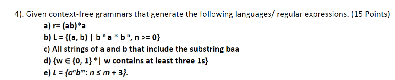 Solved 4). Given context-free grammars that generate the | Chegg.com
